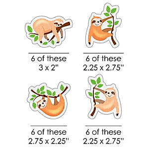 Let's Hang - Sloth - Paper Straw Decor - Baby Shower or Birthday Party Striped Decorative Straws - Set of 24