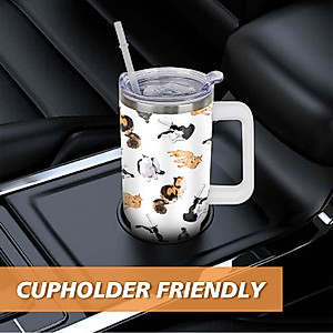 30 oz Cat Tumbler with Handle and Straw, Stainless Steel Vacuum Insulated Travel Coffee Mug Cup Water Bottle, Cat Stuff Accessories Decor, Cat Lover Gifts for Women Girls