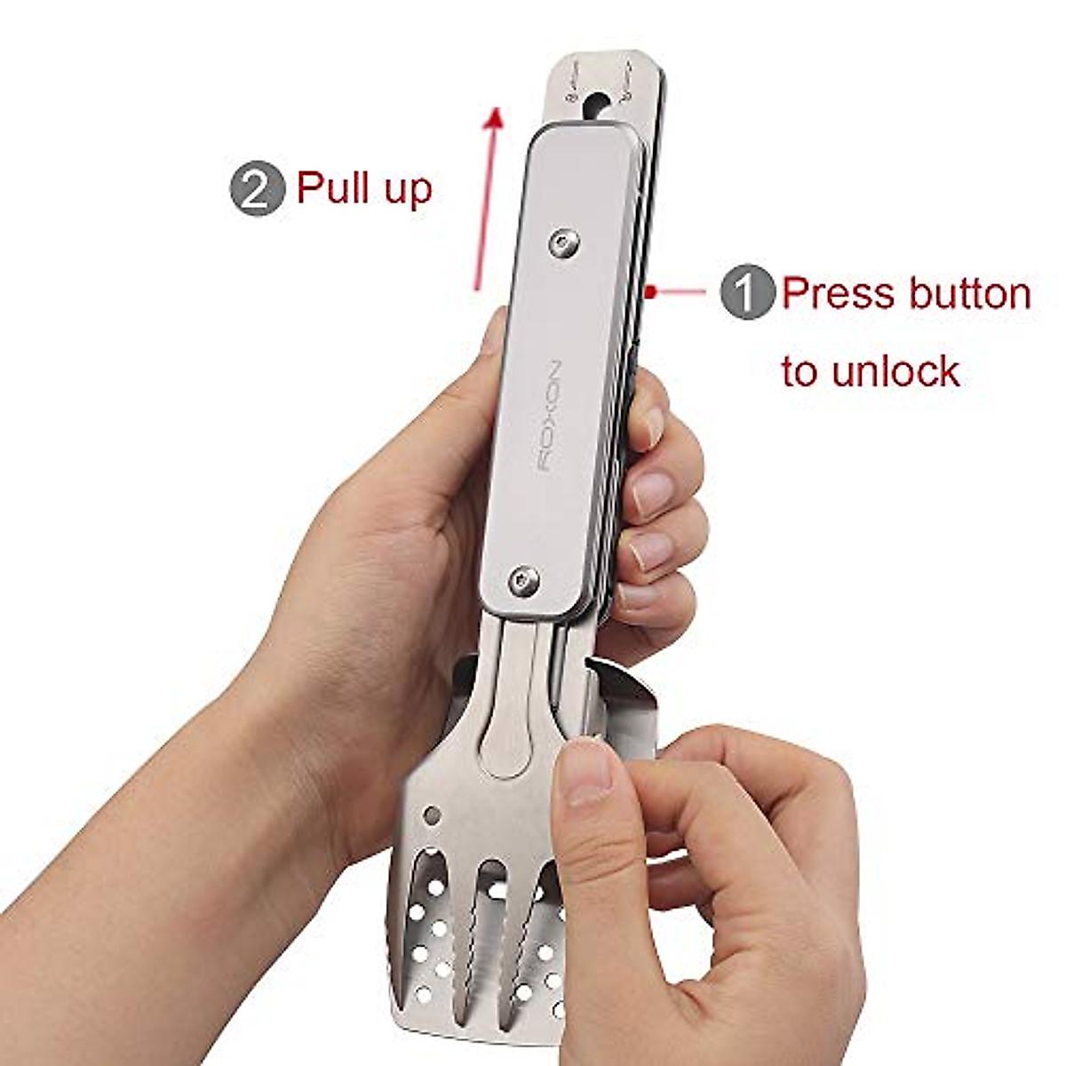 Roxon 4 in 1 Mini BBQ Barbecue Combo Tool Set with Spatula, Fork, Tongs and Bottle Opener for Hiking Camping (Grey)