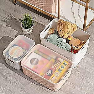 Lidded Storage Bin Organizer | Storage Organizing Container, 9 Liter, Set of 4, Off White