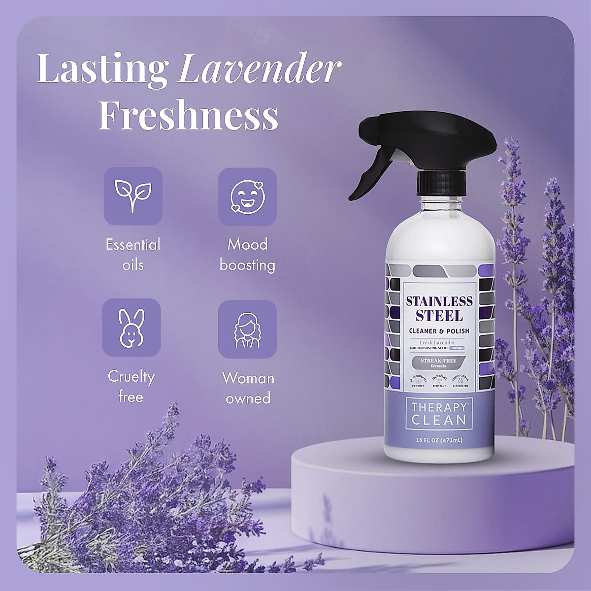 Therapy Stainless Steel Cleaner Kit - Plant-Based, Solvent-Free, Natural Essential Oils - Removes Fingerprints, Water Marks, Residue and Grease from Appliances (Single)