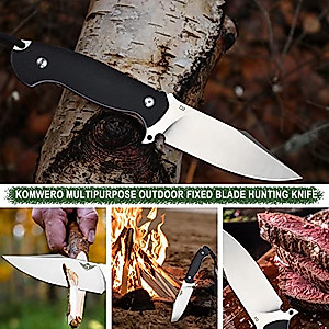 KOMWERO 10.2" Fixed Blade Hunting Camping Outdoor Knife, Sharp D2 Steel Blade Full Tang Survival Knife with Kydex Sheath Horizontal & Vertical Black G10 Handle, Cool Gifts for Men (Silver)