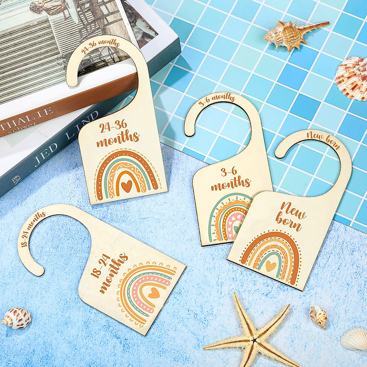 7 Pieces Rainbow Baby Closet Dividers Boho Nursery Closet Organizer Wooden Newborn Wardrobe Divider Kids Clothes Divider to Arrange Clothes with Separator by Size or Age for Baby Shower 0-24 Months