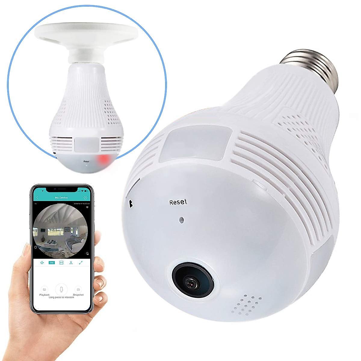 Quanmin HD 360° Wide Angle Fisheye Wireless Wi-fi E27 LED Light Bulb 960P VR Panoramic IP Camera for iOS Android Phone APP Home Security CCTV Camera System