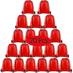 KUUQA 20 Pcs Drawstring Backpack Bags String Backpack Bulk Sport Gym Sack Bags for School Traveling and Storage (Red)