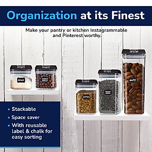 Airtight Food Storage Containers Set with Lids - 7 PCS Home and Kitchen Pantry Organization and Storage - Plastic Canisters for Dry Food, Sugar and Flour - BPA Free Storage bins with Labels, Marker and Ziploc Bags