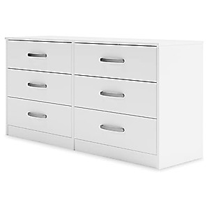 Signature Design by Ashley Flannia Modern 6 Drawer Dresser with Ball-bearing Construction and Safety Stop, White