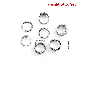 XUN Zhe Vintage Gold Silver Punk Rings for Men Women,Cool Gothic Ring Set,Chunky Stackable Joint Knuckle Rings,Retro Skull Ace Malachite Rings (Silver)