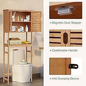Sangsan Bamboo Freestanding Storage Organizer, Over The Toilet Cabinet Rack with Shelves and Hooks, Multifunctional Kitchen Storage Rack Space Saver for Bathroom, Laundry, Natural