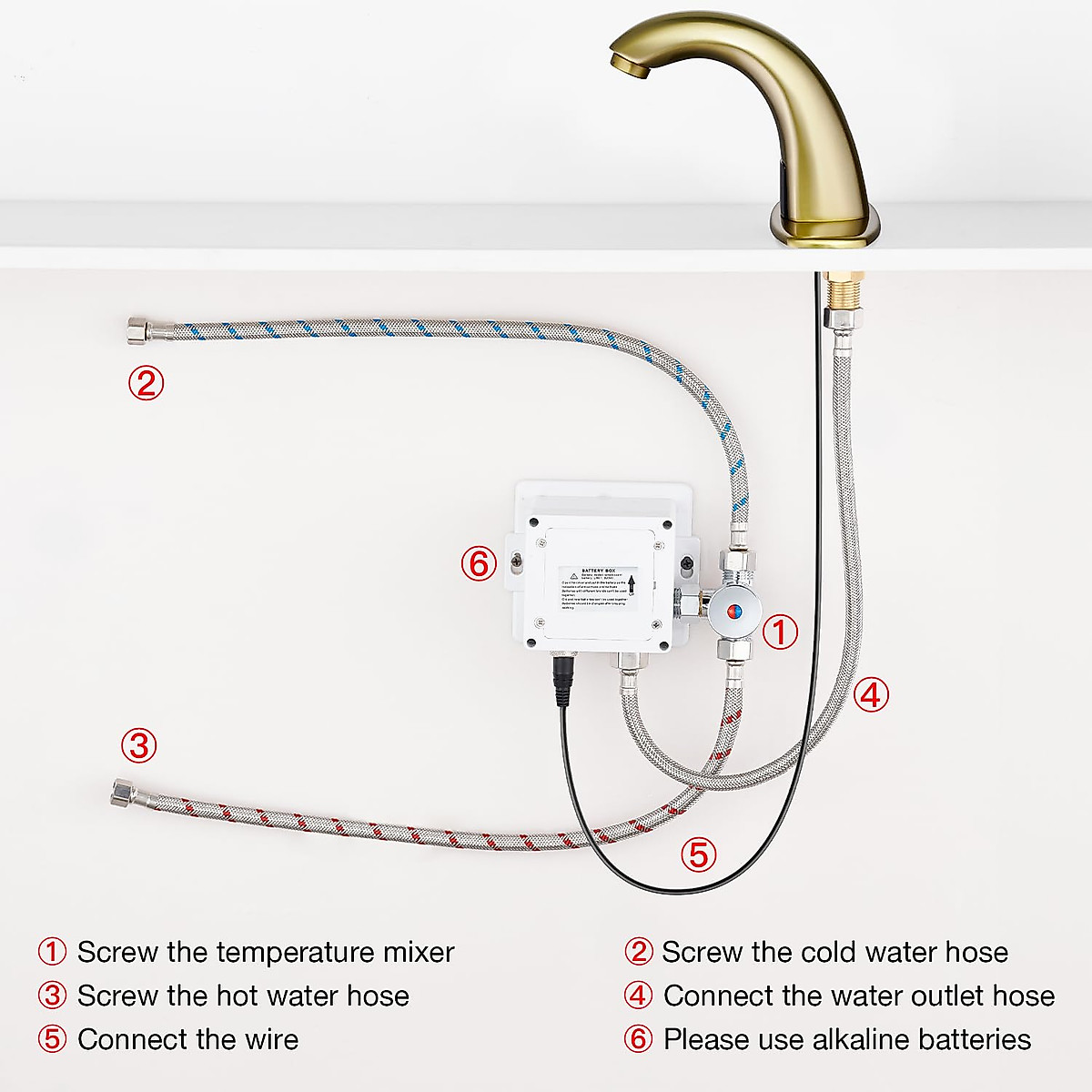 Charmingwater Touchless Bathroom Sink Faucet, Motion Automatic Sensor Faucet with Hole Cover Plate, Brushed Gold