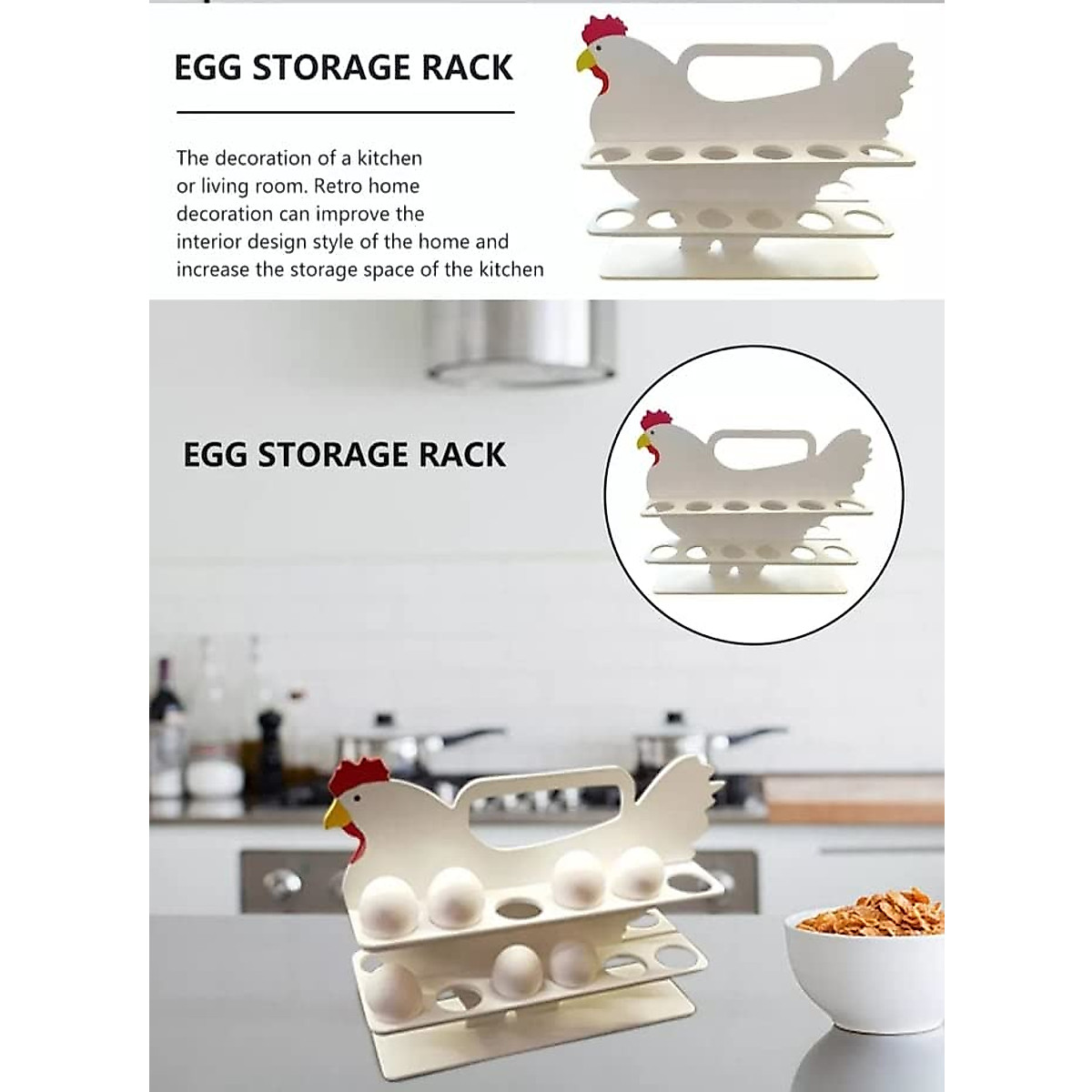 Wooden Egg Basket Holder Chicken Hen Shaped Egg Storage Basket Rack Display 24 Eggs (Rack only)