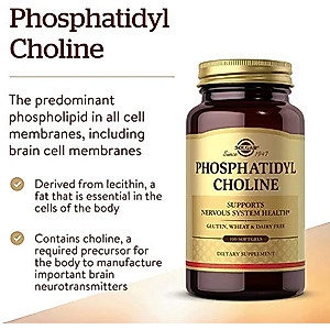 Solgar Phosphatidylcholine, 100 Softgels - Promote Healthy Cognitive Function - Derived From Lecithin - Contains Choline for Neurotransmitter Acetylcholine - Gluten Free, Dairy Free - 50 Servings
