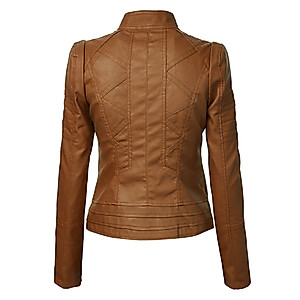 Lock and Love LL WJC746A Womens Vegan Leather Motorcycle Jacket XXL Camel