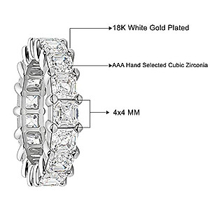 Savlano 18K White Gold Plated Cubic Zirconia 4x4MM Square Princess Cut Eternity Ring Band for Women Men (7)
