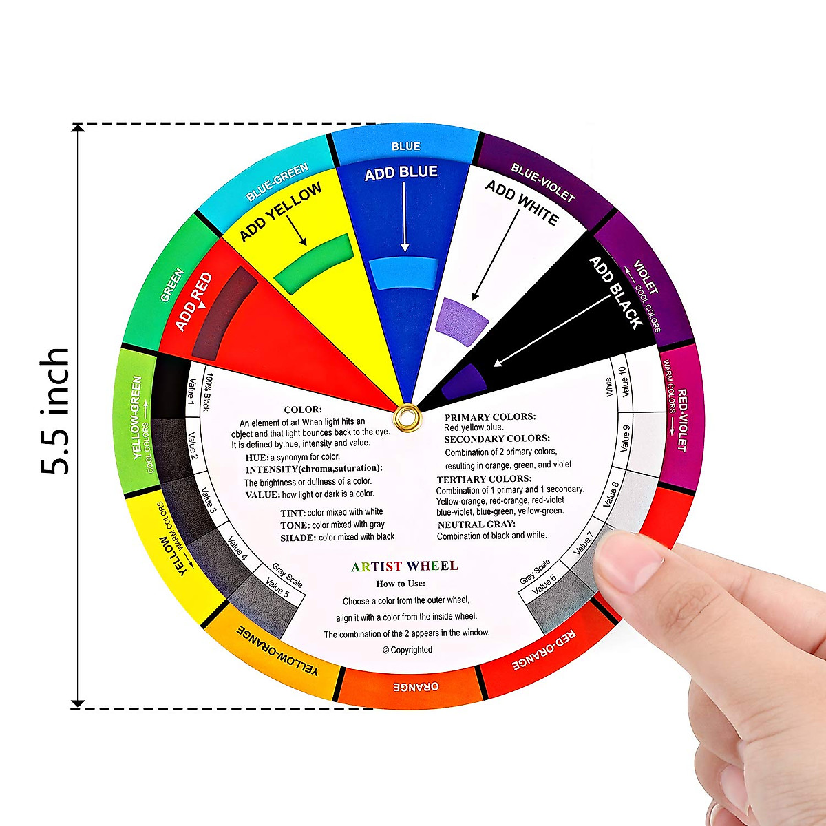 2 Pieces Color Wheel, Paint Mixing Learning Guide Art Class Teaching Tool Color Wheels for Makeup Blending Board Chart Color Mixed Guide Mix Colours (5.5 Inch/ 14 cm)