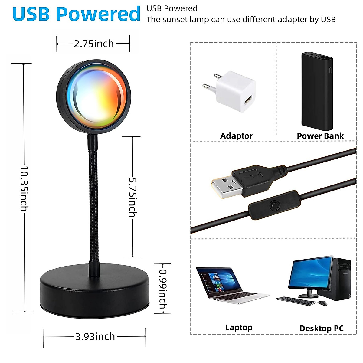 JIMEI Sunset Lamp Projector Led Lights for Bedroom Night Light RGB Lights Sun Sunlight Sunrise Lamp 10w 360° Rotation Mood Lighting Home /Room Decor Christmas Gifts for Women