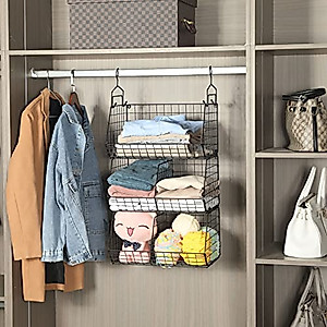 Jautokerdar 3 Tier Closet Hanging Shelves with Divider, Extra Large Closet Organizers and Storage, Clothes Hanging Organizer Clothing Sweaters Shoes Handbags Clutches Accessories