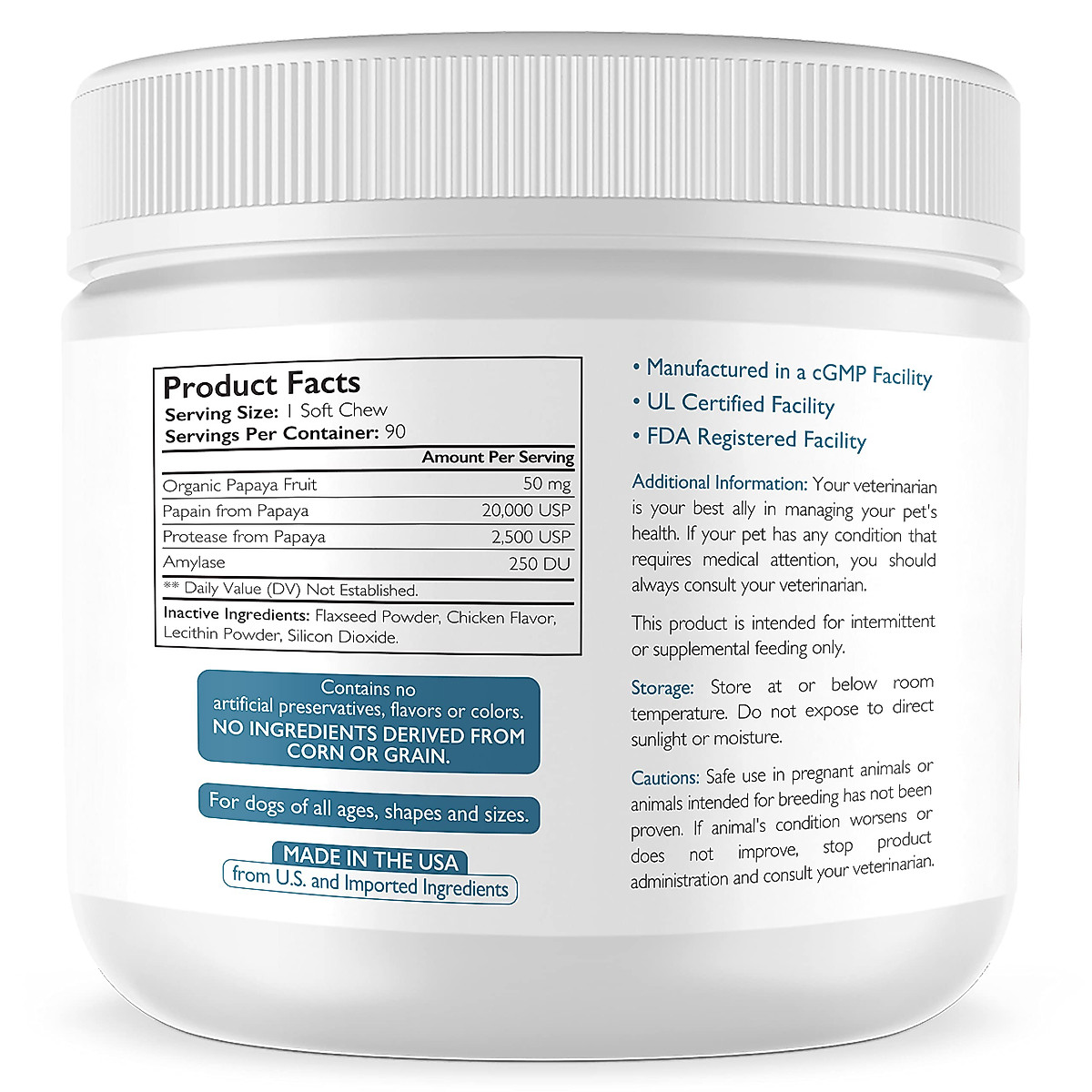 Nutrition Strength Papaya for Dogs Digestive Enzyme Complex to Support Normal Intestinal Function, Boost Immunity, with Organic Papaya Fruit + Papain, Protease & Amylase, 90 Soft Chews