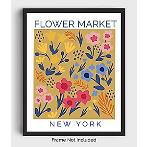 Flower Market No.3 Abstract Modern Wall Art Print. 11x14 UNFRAMED Floral Wall Decor. Shades of Gold, Yellow, Blue, Pink