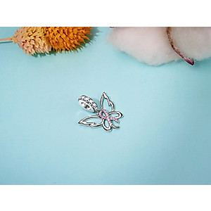 LEECCI Breast Cancer Awareness Charm Butterfly Pink Ribbon Charm for Bracelet 925 Sterling Silver Women's Charm Bead Bracelets with Cubic Zirconia Breast Cancer Survivor Gifts for Women