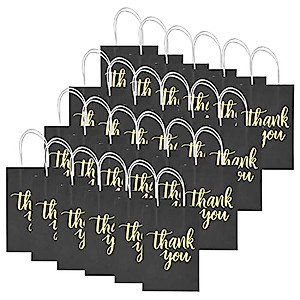 DjinnGlory 100 Pack Small Black Thank You Paper Gift Bags with Handles for Small Business, Shopping, Wedding, Baby Shower, Party Favors (9''x5.5''x3.15'', Black)
