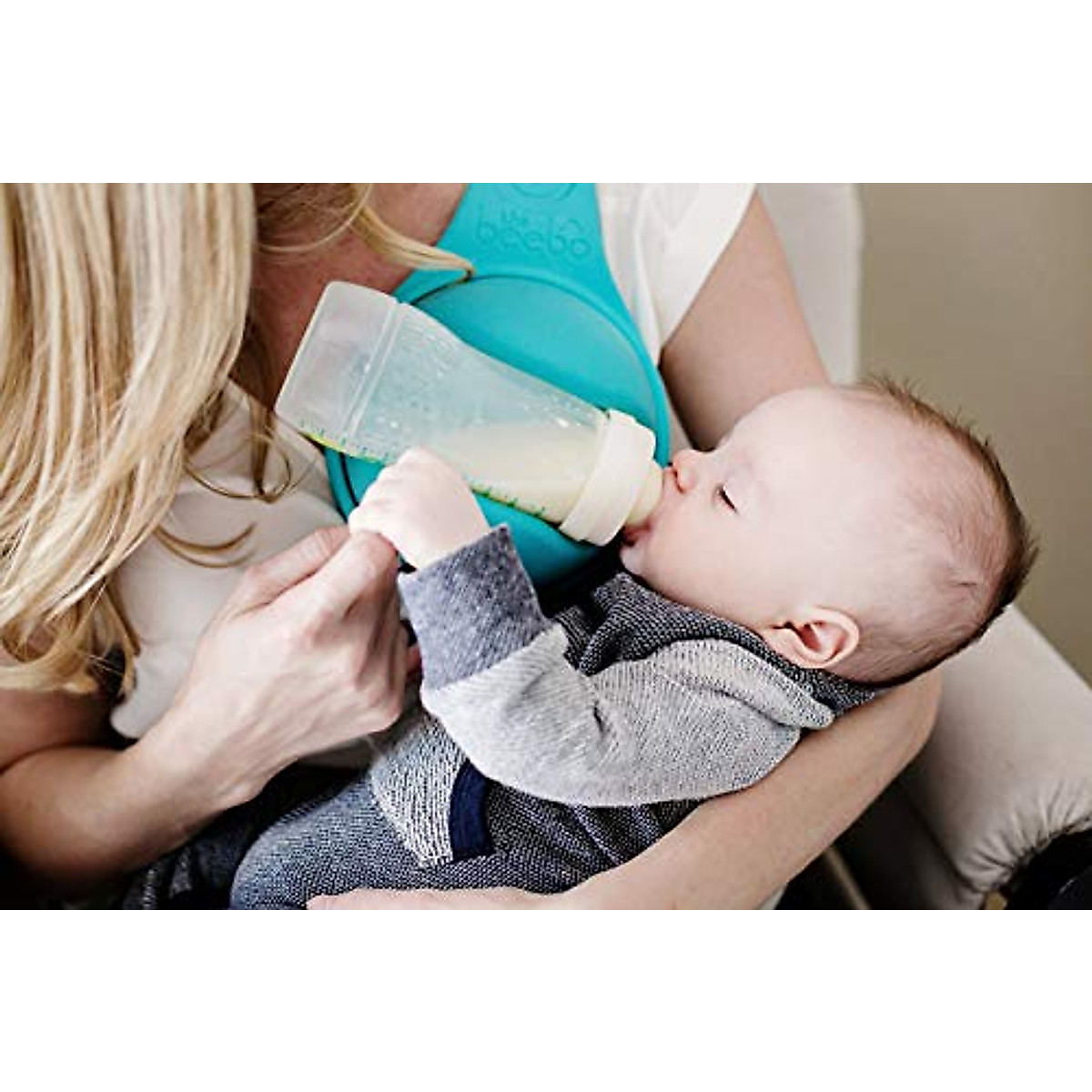 The Beebo Hands Free Baby Bottle Holder, Upgraded – New and Improved, Teal – Suitable for Most Bottle Sizes, Enhance Feeding Time for Parents and Caregivers| Anti Slip