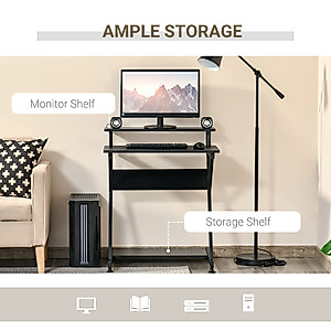 HOMCOM Industrial Computer Desk with Monitor Shelf, R Shaped Writing Table for Home Office, Black