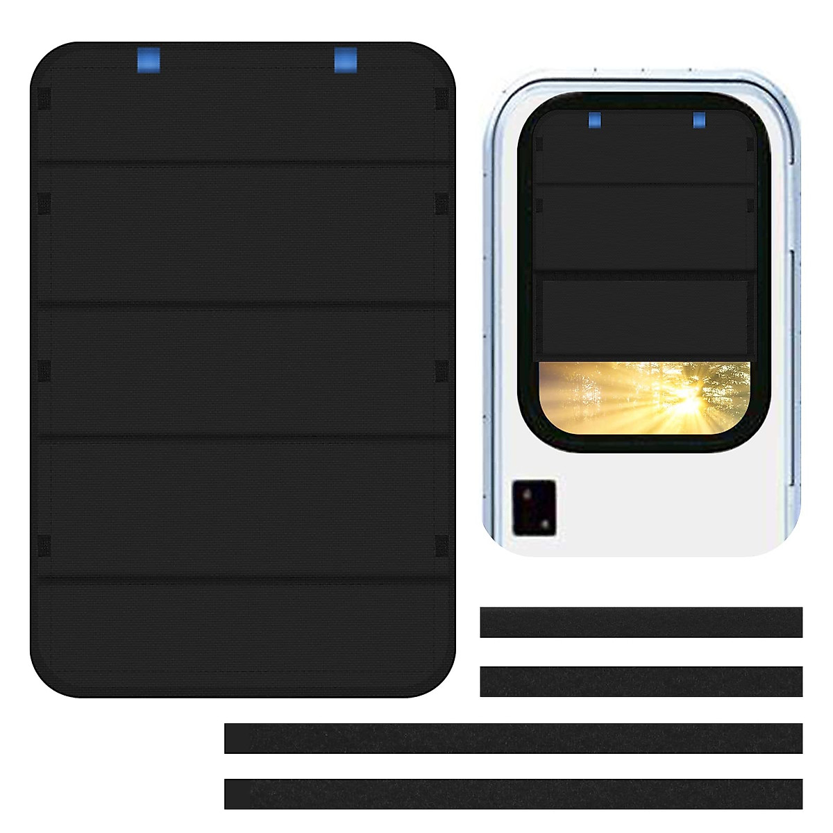 CoukouCover RV Door Window Curtains, Heavy Duty Waterproof Oxford Fabric 25 x 16 Inch Foldable RV Blackout Window Cover, Camper Door Window Cover (Black)