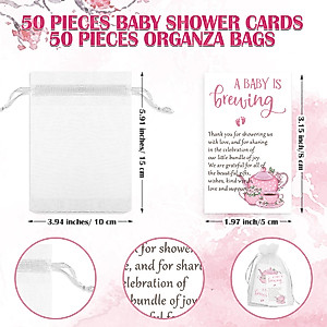 Spakon 50 Sets Baby Shower Tea Party Favors Baby Party Gift Include a Baby Is Brewing Tea Bags Baby Brew Bag Thank You Cards and Organza Bags Baby Shower Favors for Guests Gender Reveal, No Tea (Pink)