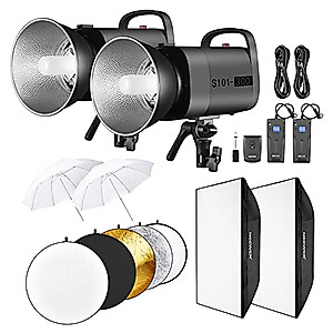 NEEWER 600W Photography Studio Strobe Flash Kit: 2xUpgraded S101-300W 5600K Monolight GN58 with Bowens Mount, 2xSoftbox, 1xRT-16 Trigger, 2xUmbrella, 1xReflector for Portrait Product Photo