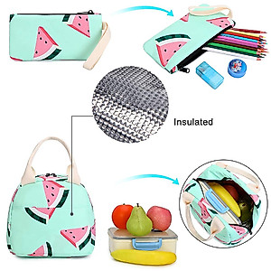 CAMTOP Backpack for Teen Girls Kids School Bookbag Lunch Box Set (Y0080-3 Watermelon-Mint Green)