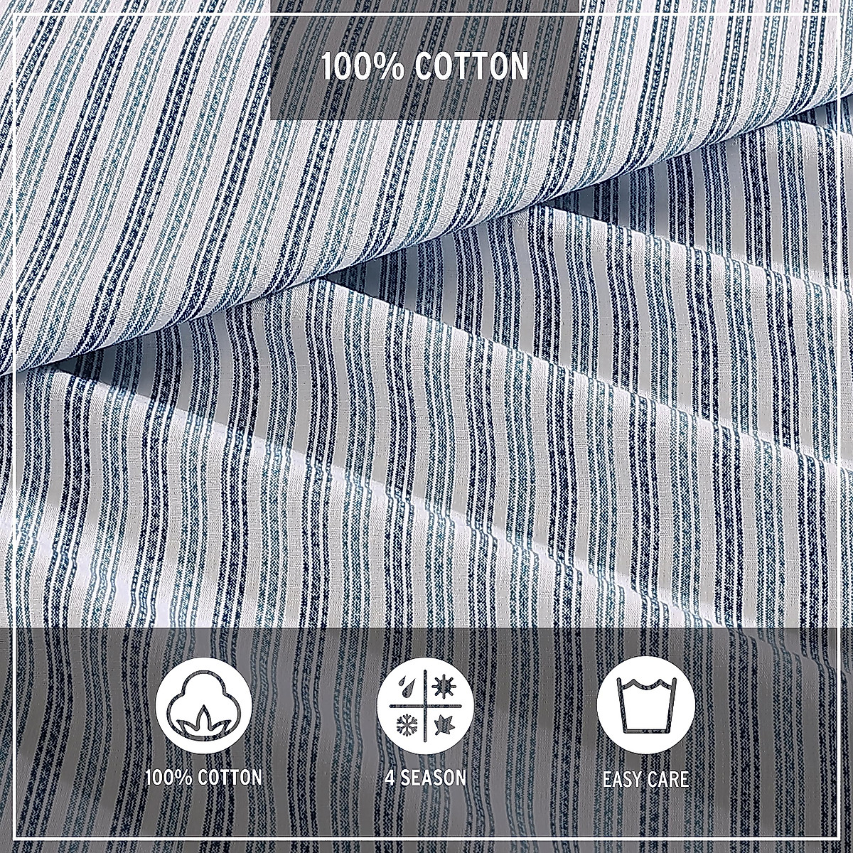 Eddie Bauer- Twin Duvet Cover Set, Cotton Bedding Set with Matching Sham(s), Casual Home Décor (Ticking Stripe Navy, Twin)