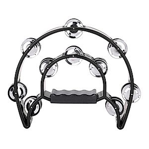 Half Moon Tambourine,Hand Tambourine Double Row Jingle Handbell Tambourine Percussion Musical Instrument 6 Colors(Black) half moon instrument adult size half moon tambourine