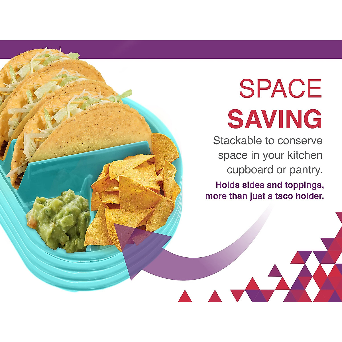 Arrow Home Products Fiesta Taco Plate, 4 Pack - Each Plate Includes 3 Taco Holders Plus 2 Compartments - BPA Free Plastic, Made in the USA, Dishwasher Safe - Teal Blue