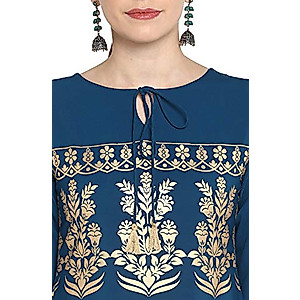 Janasya Indian Women's Turquoise Blue Poly Crepe Kurta(JNE3457-KR-XL)