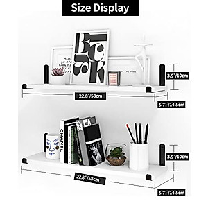 Godimerhea White Floating Shelves for Wall, Long Wall Mounted Set of 2, Modern Neutral Wooden Storage Decorative Hanging Shelf with Black Metal Brackets for Bathroom Living Room, Kitchen, 24 Inch