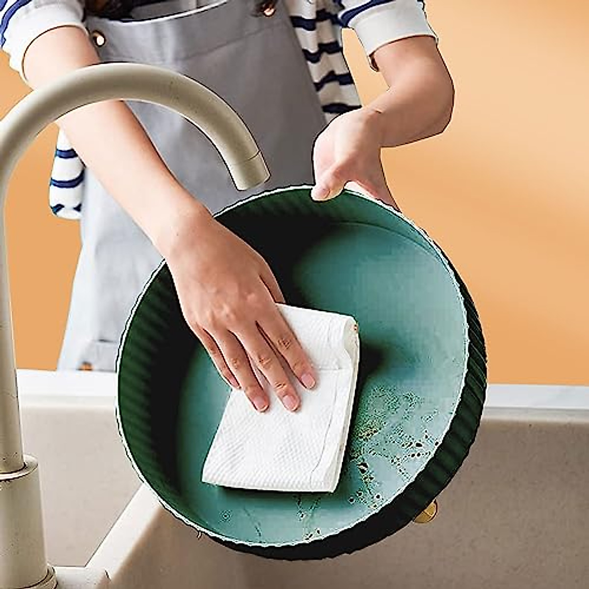 2Pcs Lazy Susan Turntable Organizer, Makeup Perfume Organizer 360 Degree Rotating Non-Skid Rotating Storage Rack 8.6 Inch for Cabinet, Pantry, Kitchen, Countertop, Orange/Green