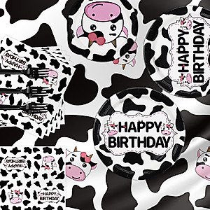 160 Pack Cow Print Party Supplies Cow Birthday Party Decorations Farm Barn Pink Cow Theme Party Tableware Set-Cow Print Plates and Napkins for Holy Cow Theme Baby Shower Farm Party Supplies Serves 40