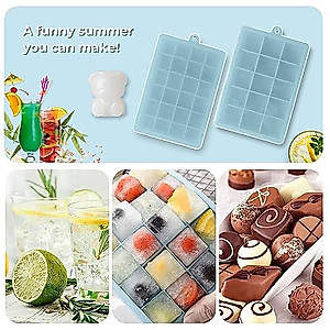 Ice Cube Trays 2 Pack, with Bear Ice Cube Mold and Removable Lid, Silicone Ice Cube Mold Easy-Release Flexible 15-cube Ice Trays and 24-cube Ice Trays for Whiskey, Cocktails