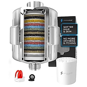 SparkPod High Output Shower Filter Capsule - Suitable for People with Sensitive and Dry Skin and Scalp, Filters Chlorine and Impurities | 1-min install (Luxury Polished Chrome)