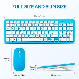 Wireless Keyboard and Mouse Combo, Compact Wireless Keyboard and Mouse Set 2.4G Ultra-Thin Sleek Design for Windows, Computer, Desktop, PC, Notebook, Laptop (Blue)