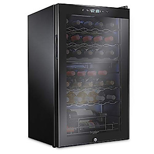 Ivation 33 Bottle Dual Zone Wine Cooler Refrigerator w/Lock | Large Freestanding Wine Cellar For Red, White, Champagne & Sparkling Wine | 41f-64f Digital Temperature Control Fridge Glass Door Black