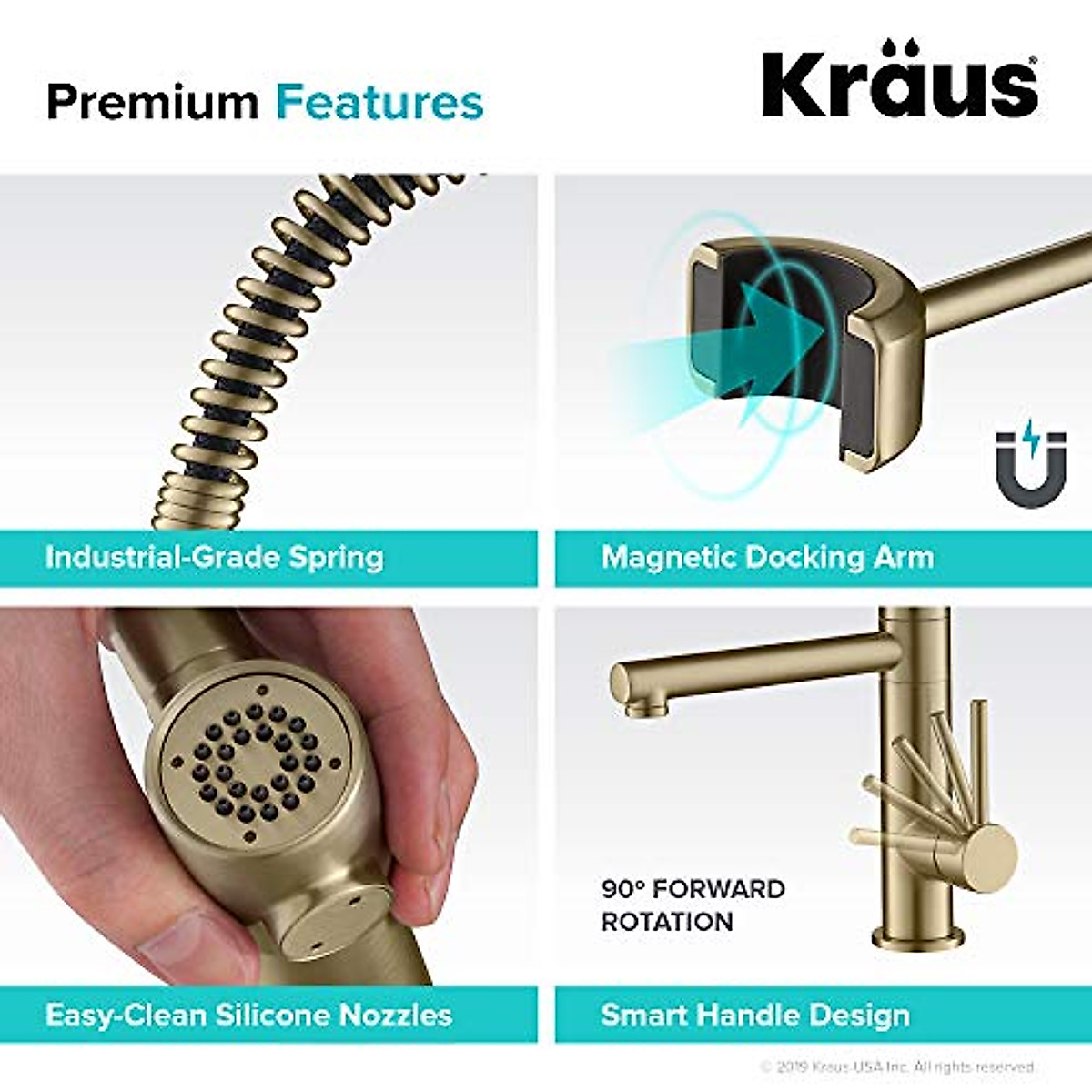 KRAUS Artec Pro 2-Function Commercial Style Pre-Rinse Kitchen Faucet with Pot Filler in Brushed Gold, KPF-1603BG (Pack of 3)