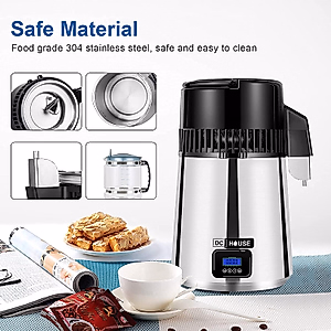 ECO-WORTHY 1 Gallon Water Distiller Timeable Pure Water Distillation with 304 Stainless Steel Filter and CNC Timing LCD Display for Home Countertop 110V
