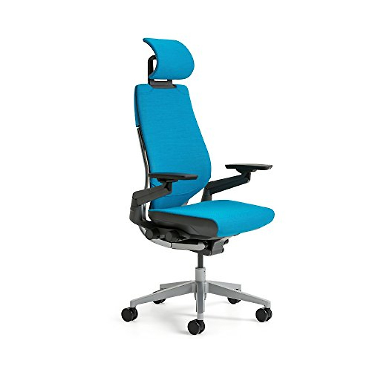 Steelcase Gesture Office Desk Chair with Headrest Plus Lumbar Support Cogent Connect Licorice 5S26 Fabric High Black Frame