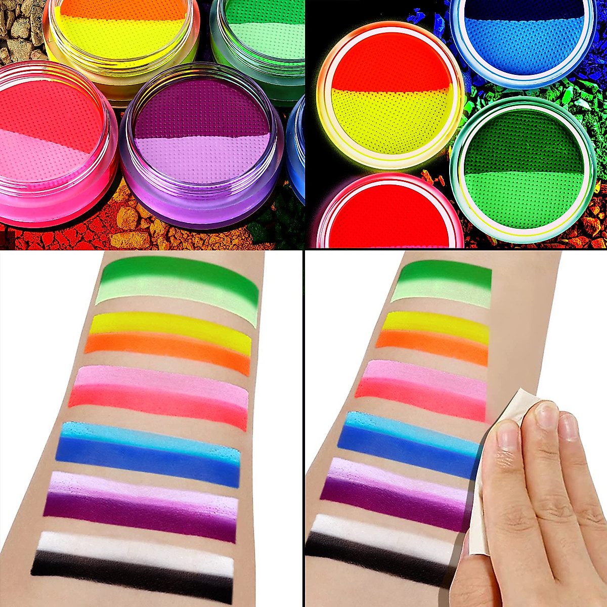 Water Activated Eyeliner, UV Glow Neon Cake Paint, 12 Bright Color Hydra Eye Liner,UV Glow Blacklight Luminous Body Face Makeup Paint, Costume Halloween and Club Makeup Art Paint (01)