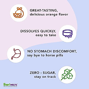 BariMelts Iron with Vitamin C, Dissolvable Bariatric Vitamins for WLS Patients Including Gastric Bypass and Sleeve Gastrectomy, Natural Orange Flavor - 90 Fast Melting Tablets