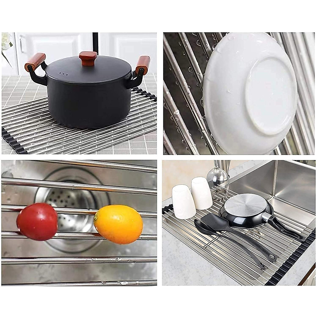 Fafcitvz Stainless Steel Roll Up Dish Rack Over The Sink Roll Out Dish Drying Rack for Kitchen Dishes,Cups