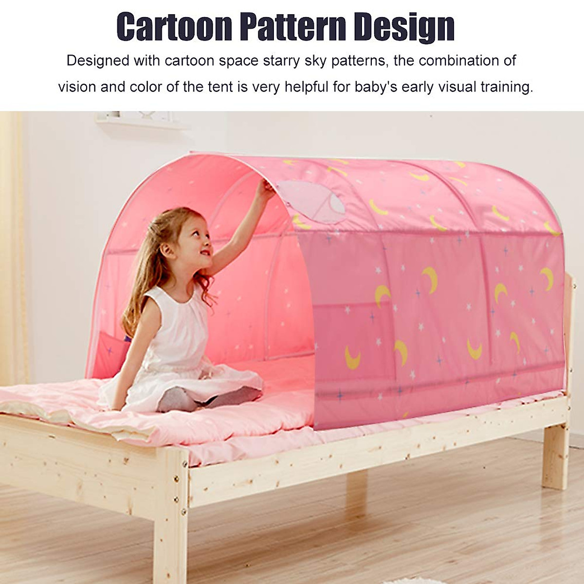 Kids Tent, Boys Girls Play Tents Bed Tents, Portable Baby Toddlers Sleeping Tent with Double Net Curtain for Bedroom Decor Indoor Games (Pink)