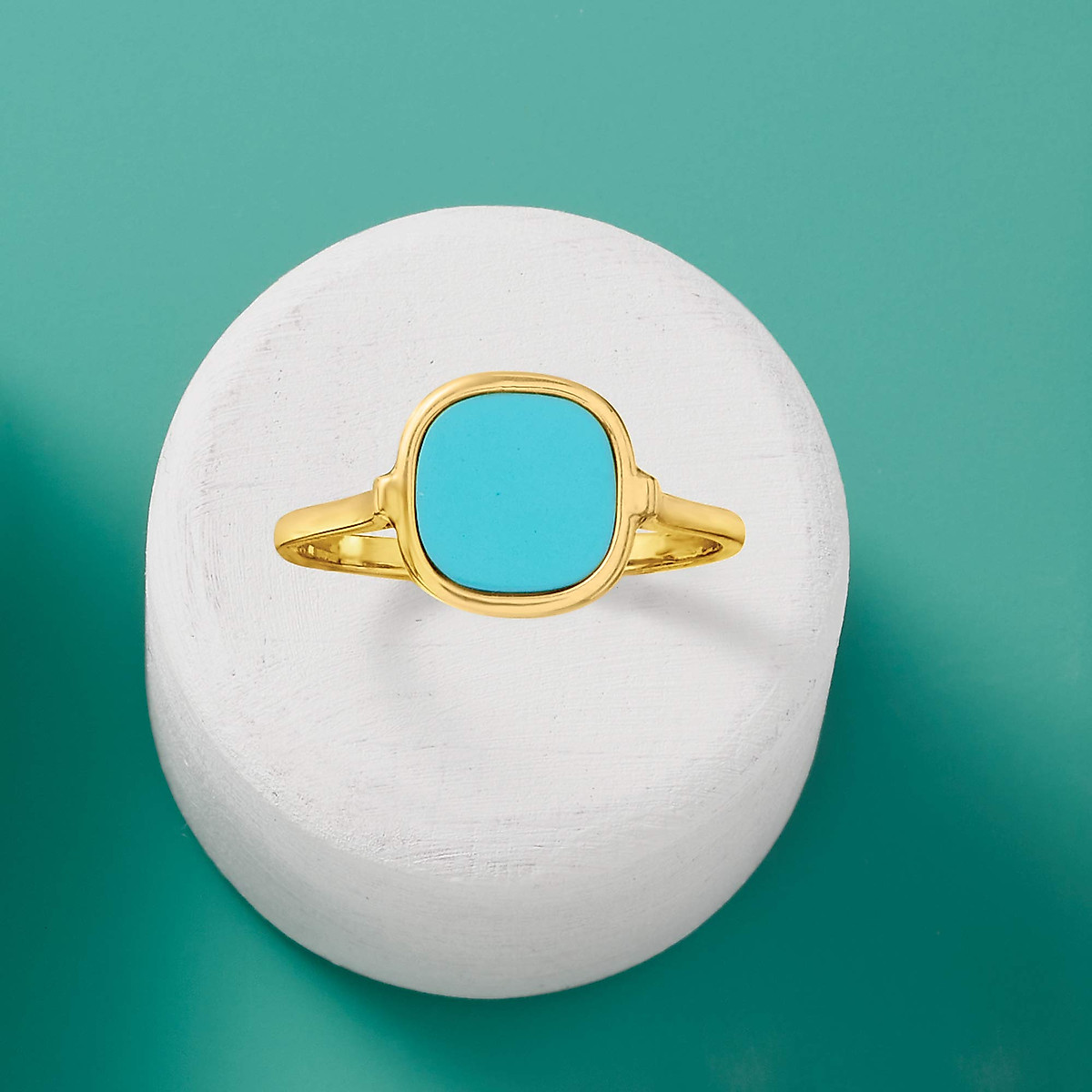 Ross-Simons Italian Turquoise Ring in 14kt Yellow Gold. Size 10